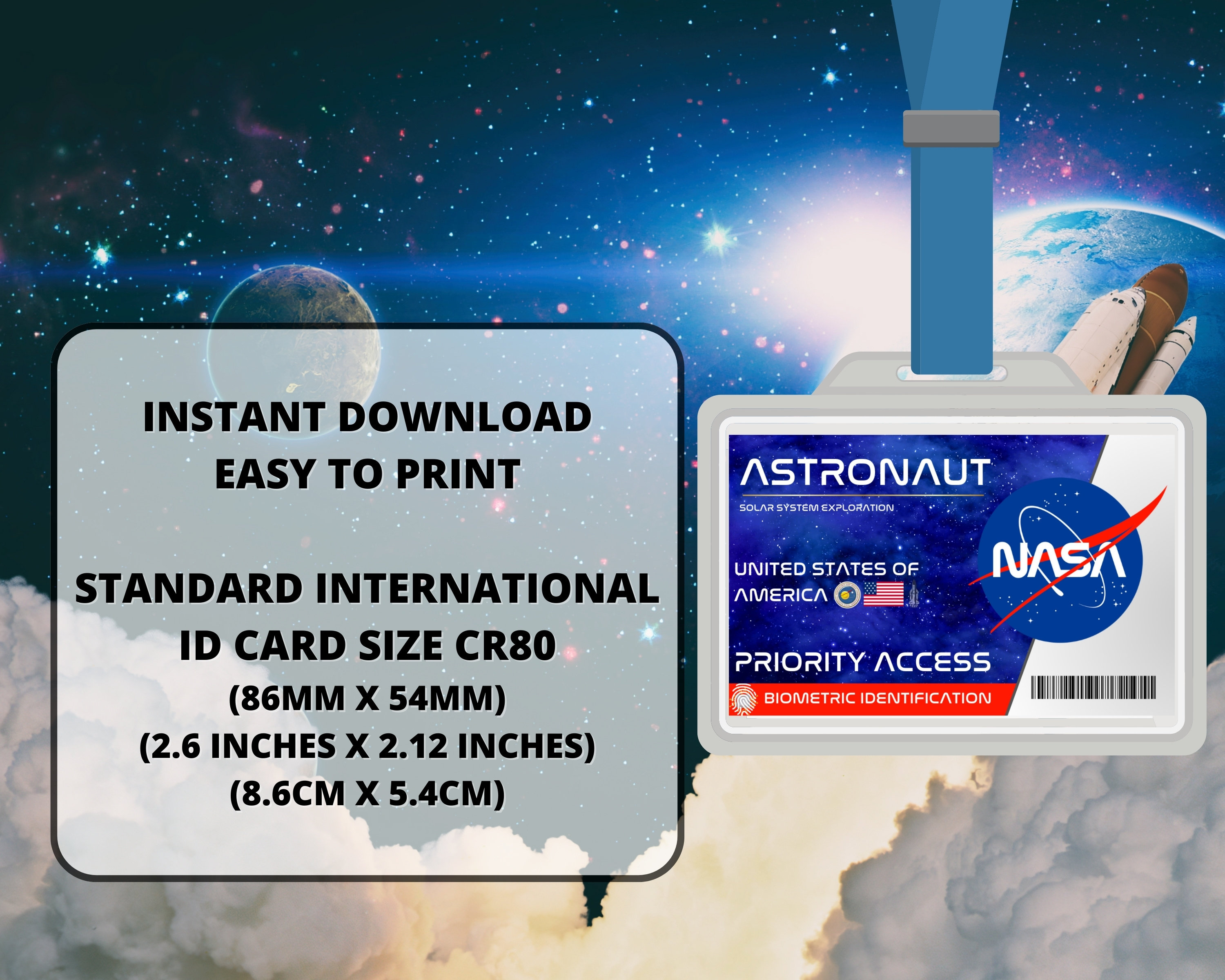 Nasa Astronaut Themed Cosplay Access Id Badge For Kids Astronaut New