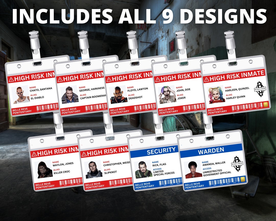 PRINTABLE Belle Reve Penitentiary, 9 Id Cards, Prop, Cosplay, Id Card ...
