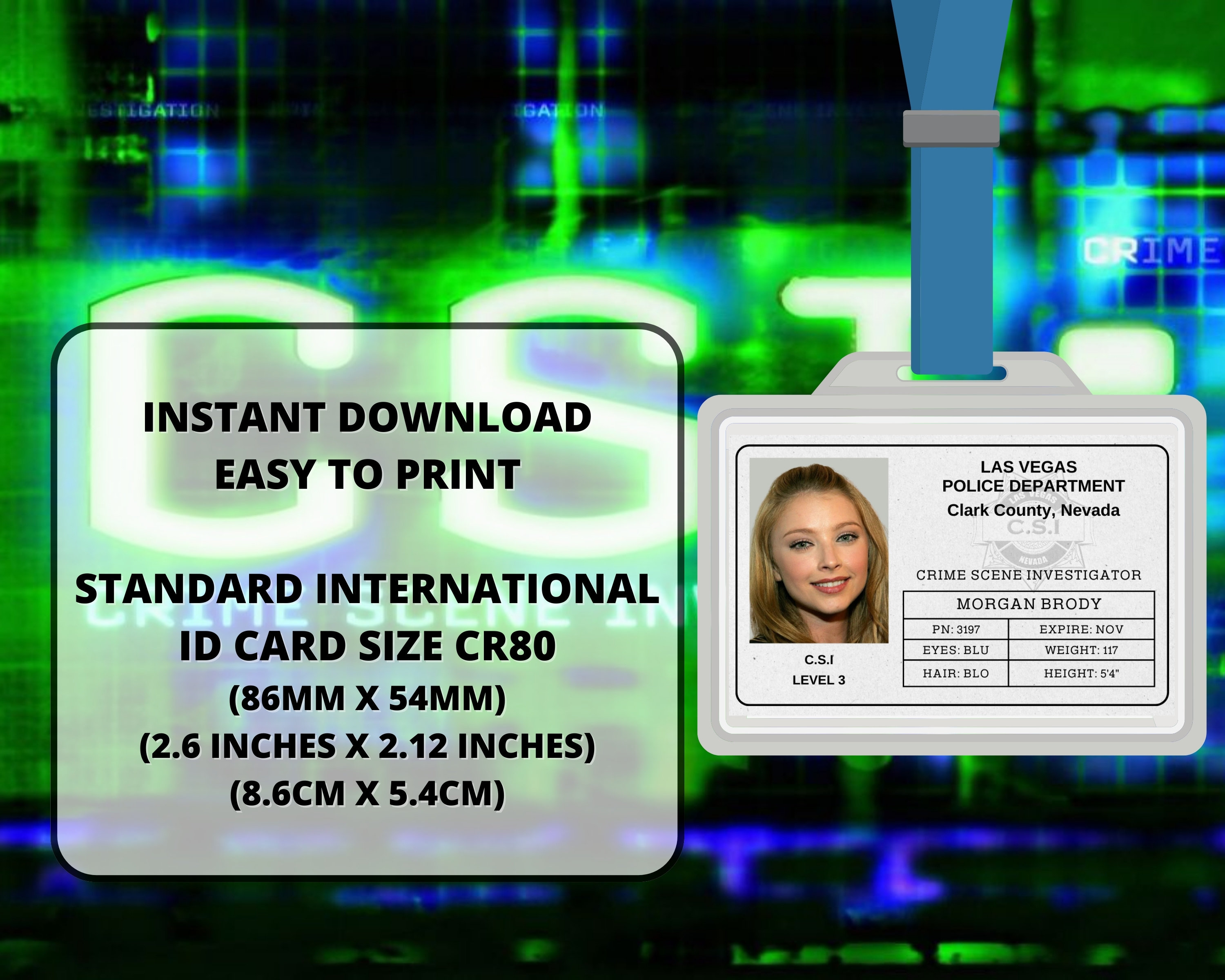 PRINTABLE Morgan Brody CSI Las Vegas Id Badge Cosplay - Etsy