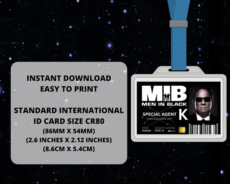 PRINTABLE Man in Black ID Card Badge Special Agent K - Etsy