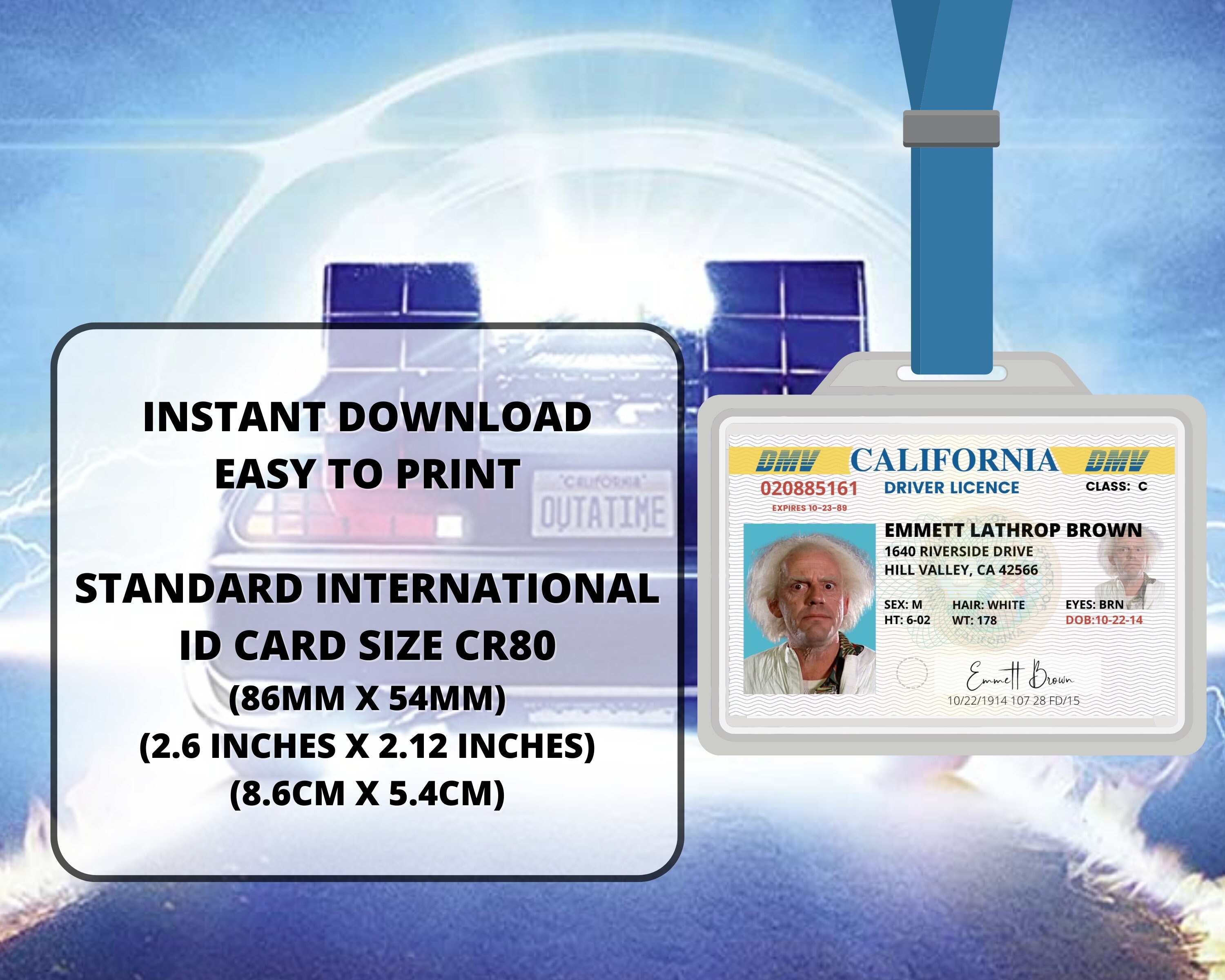 PRINTABLE EMMETT BROWN Drivers License Id Card Cosplay - Etsy
