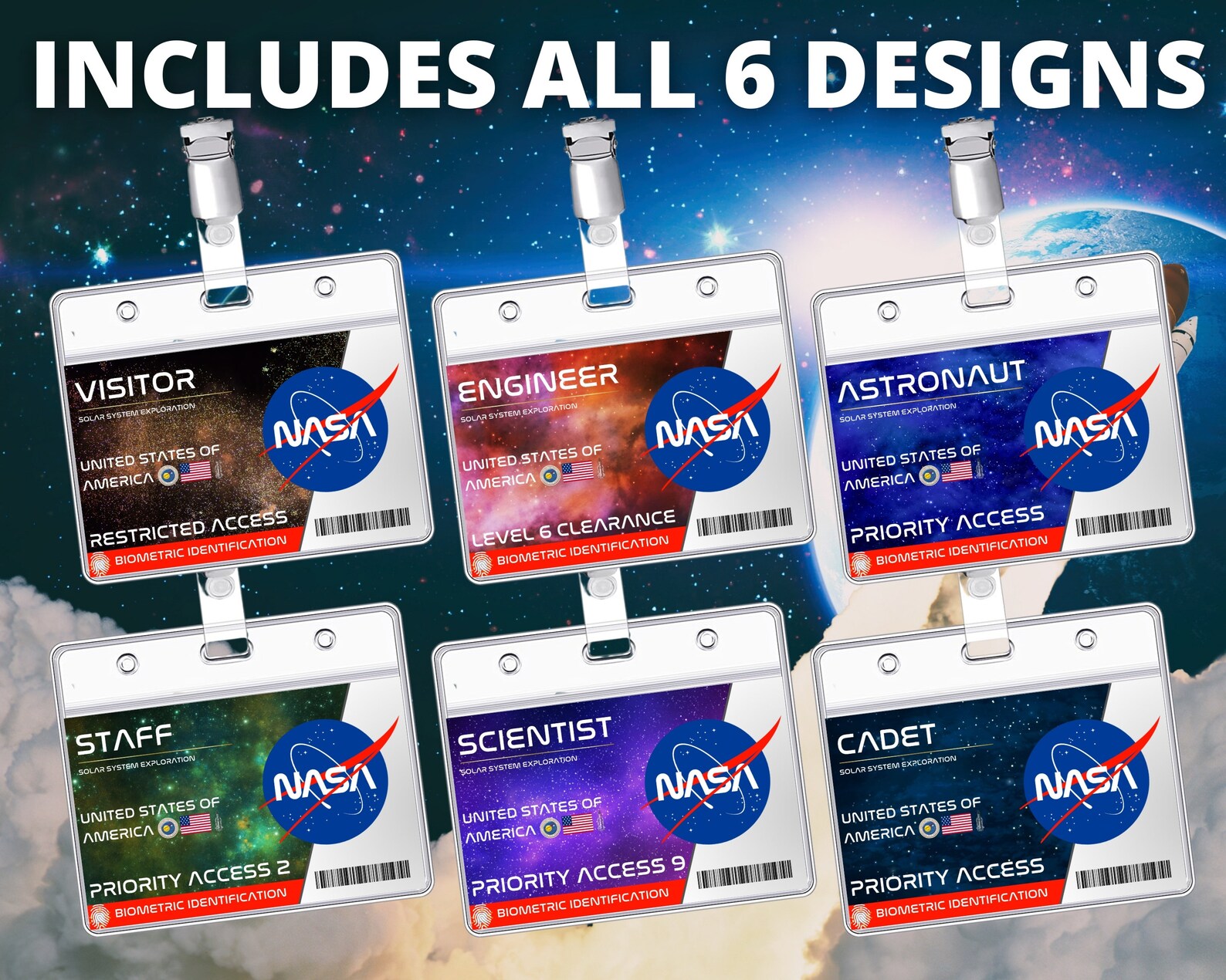PRINTABLE NASA Id Cards X6 Cosplay Id Card Id Badge Name - Etsy