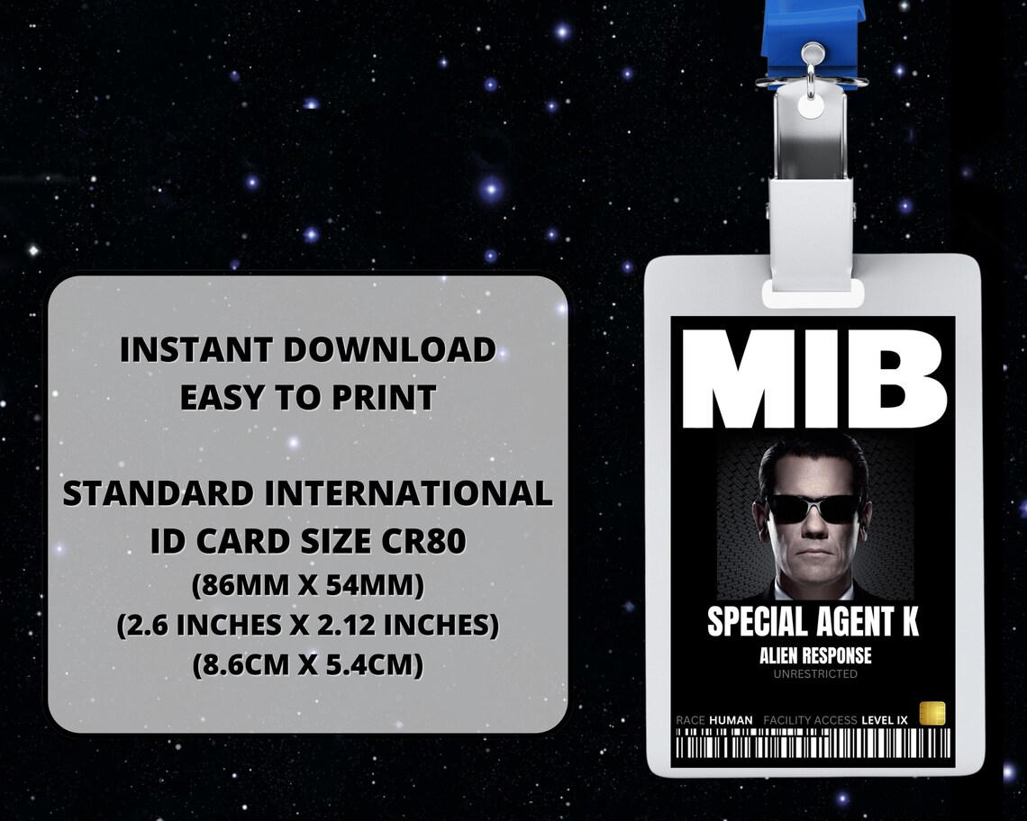 PRINTABLE Man in Black ID Card Badge YOUNG Special Agent K - Etsy