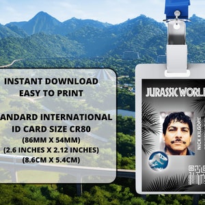 PRINTABLE Jurassic Park Nick Kilgore ID Card Park Division ID Badge ...