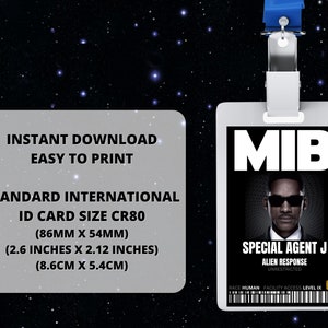 PRINTABLE Man in Black ID Card Badge Special Agent J cosplay Costume ...