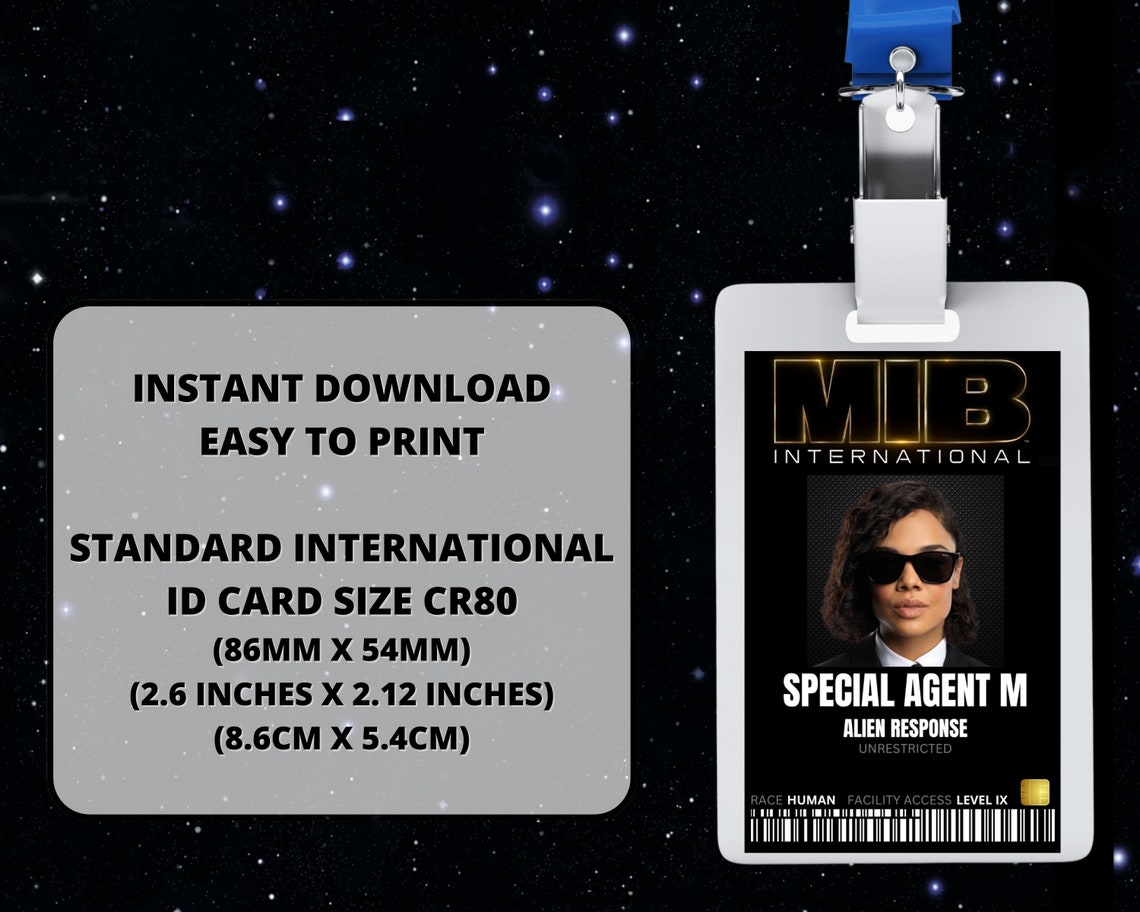 PRINTABLE Man in Black International Agent M ID Card Badge - Etsy