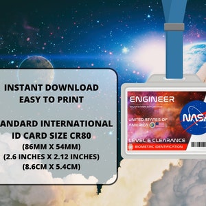 PRINTABLE Nasa Engineer ID Card Badge Cosplay Costume Name Tag Prop ...