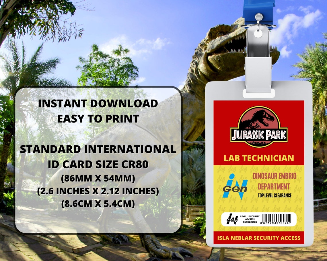 PRINTABLE Jurassic Park Lab Technician ID Card Park Division - Etsy