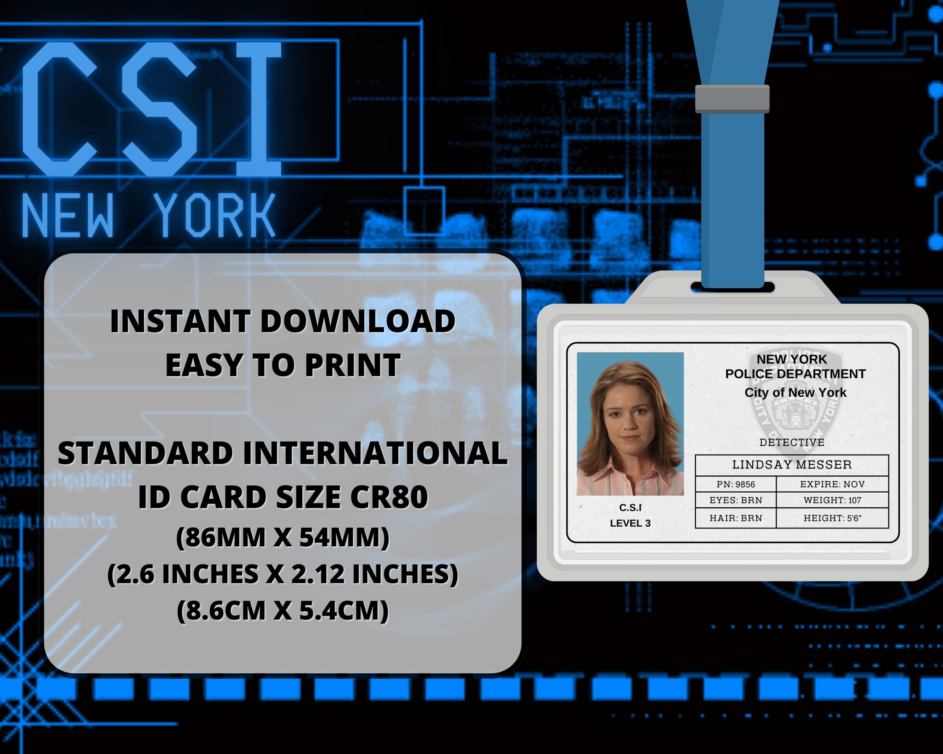 PRINTABLE Lindsay Messer CSI New York Id Badge Cosplay - Etsy