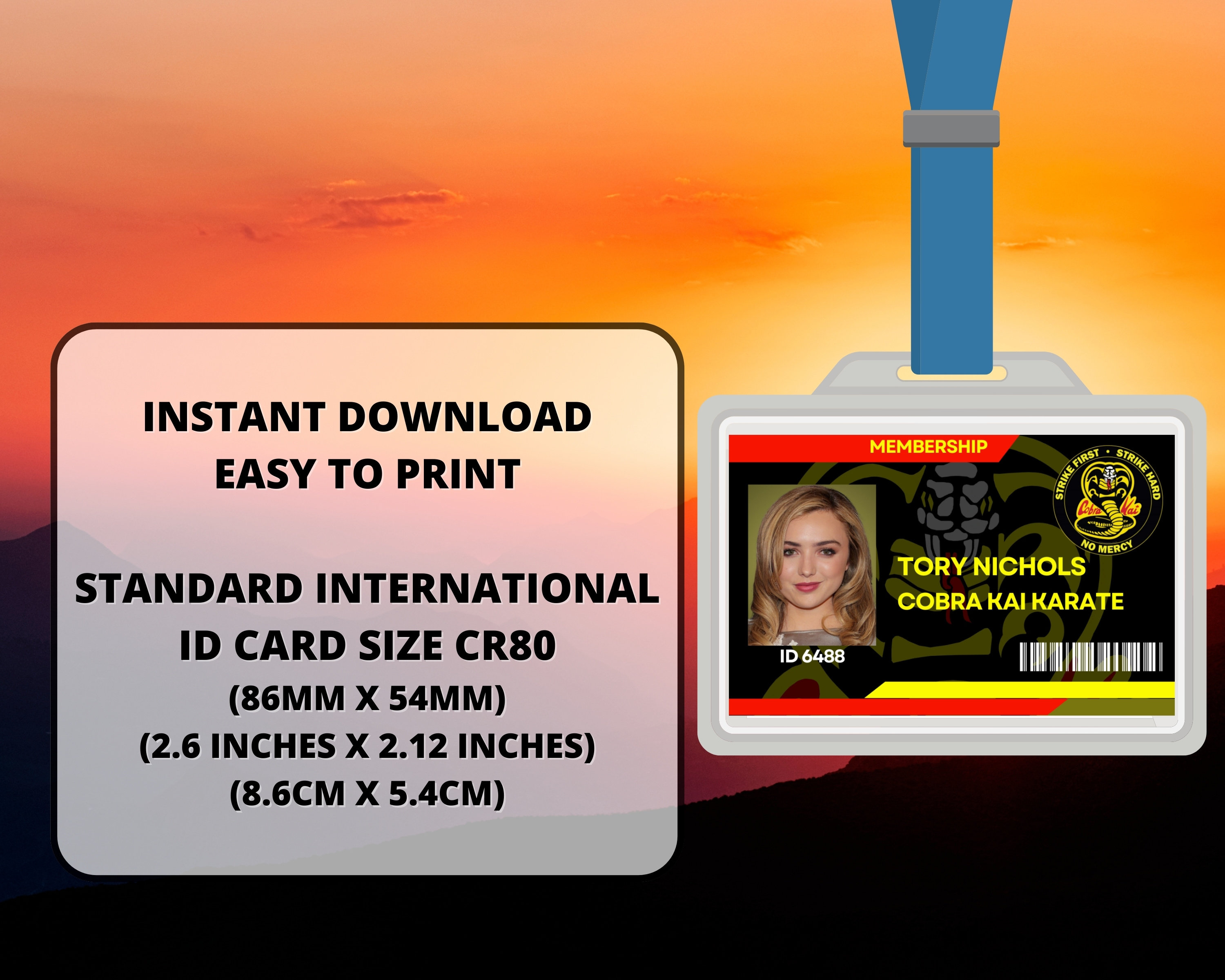 PRINTABLE Tory Nichols Cobra Kai Membership Id Card - Etsy