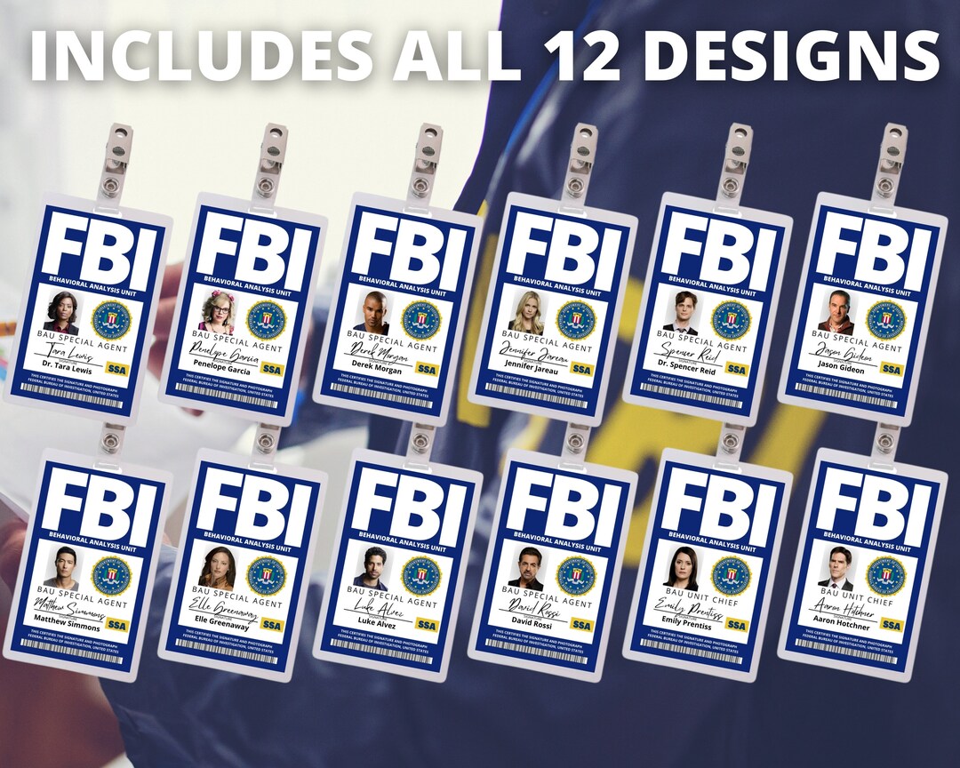 PRINTABLE Criminal Mind X12 Collection, Id Badge, Cosplay Accessories ...