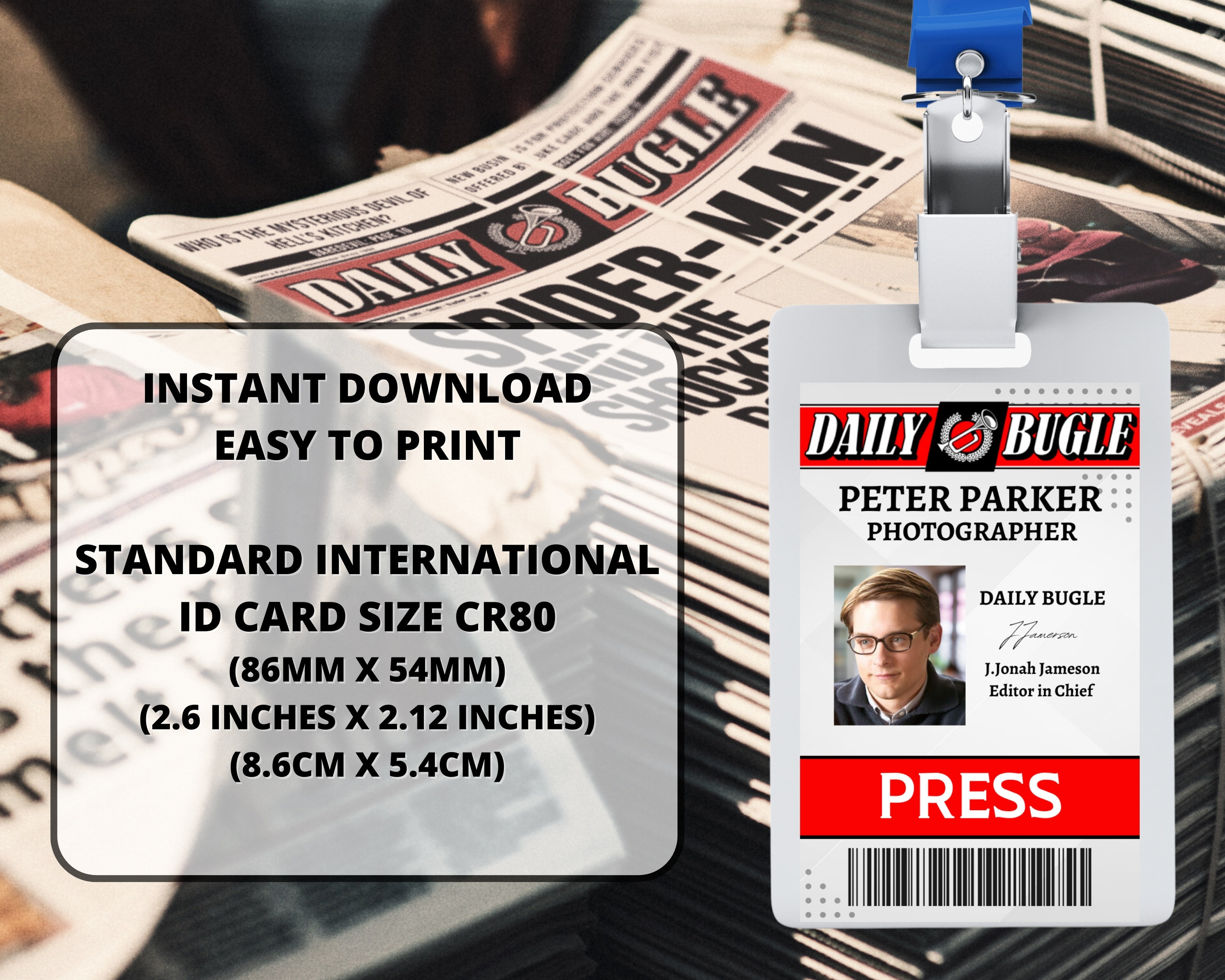 PRINTABLE Daily Bugle Peter Parker ID Card Badge - Etsy