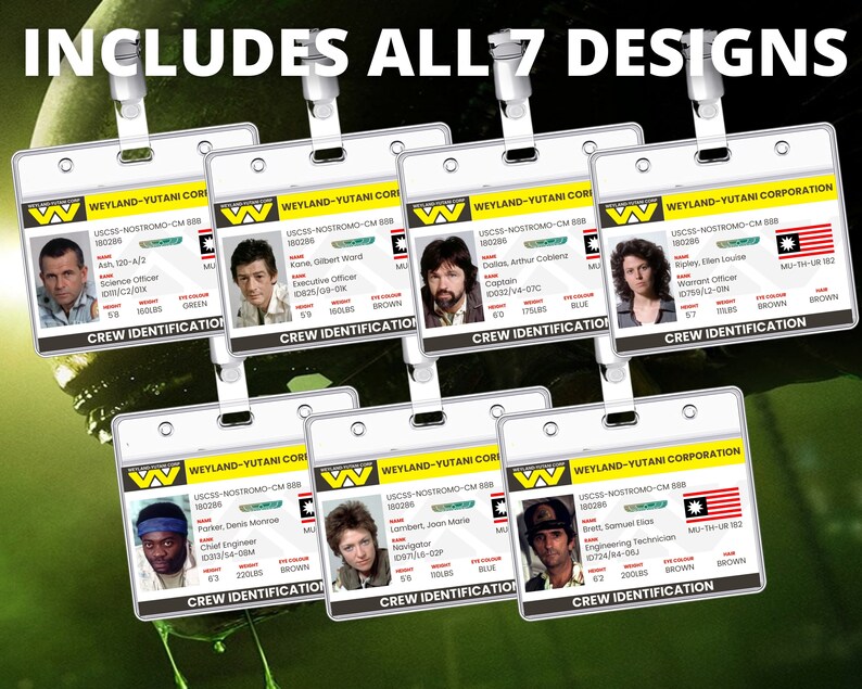 PRINTABLE Aliens Cosplay Id Card Set X7 Alien Id Badge Name - Etsy