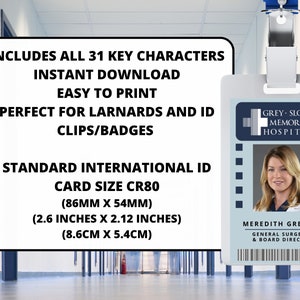 PRINTABLE Grey's Anatomy Set, Includes All 31 Key Characters, Id Cards ...
