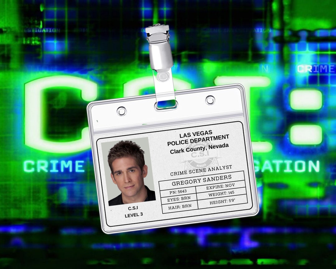 PRINTABLE Gregory Sanders, CSI Las Vegas, Id Badge, Cosplay ...