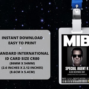 PRINTABLE Men in Black ID Card Badge | YOUNGER Special Agent K |cosplay ...