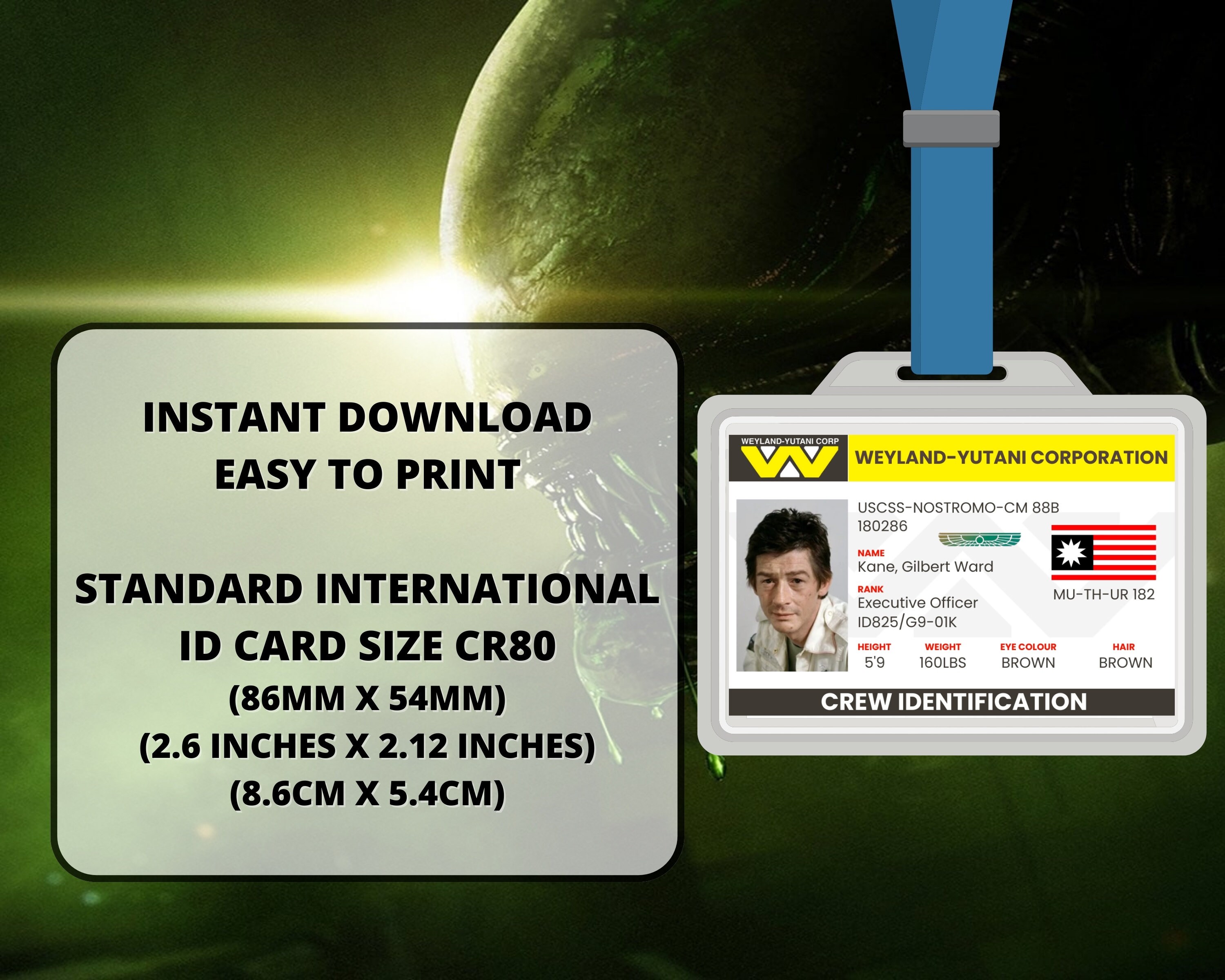 PRINTABLE Kane Gilbert Ward Cosplay Id Card Alien Id Badge - Etsy