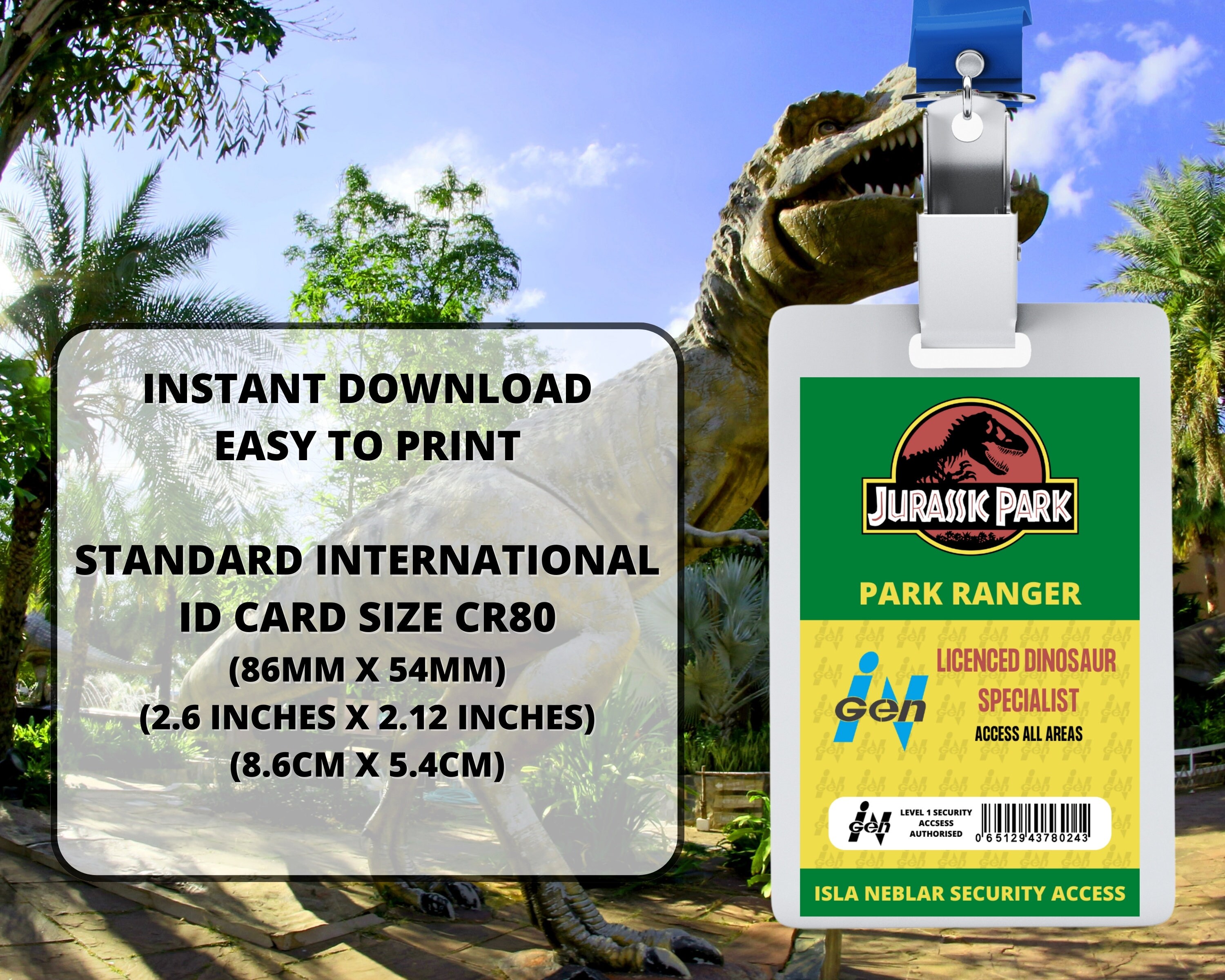 PRINTABLE Jurassic Park Ranger ID Card Park Division ID - Etsy UK