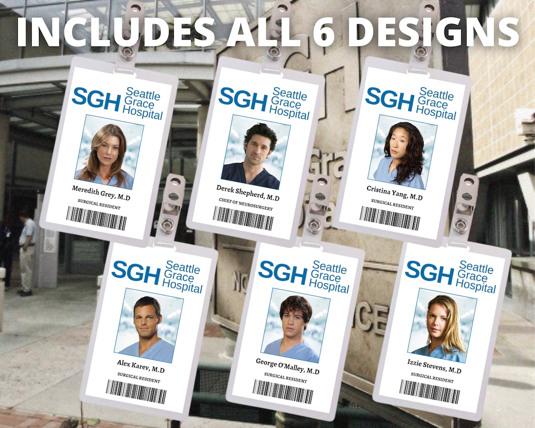 PRINTABLE Greys Anatomy Id Cards X6, Seattle Grace Hospital, Greys ...