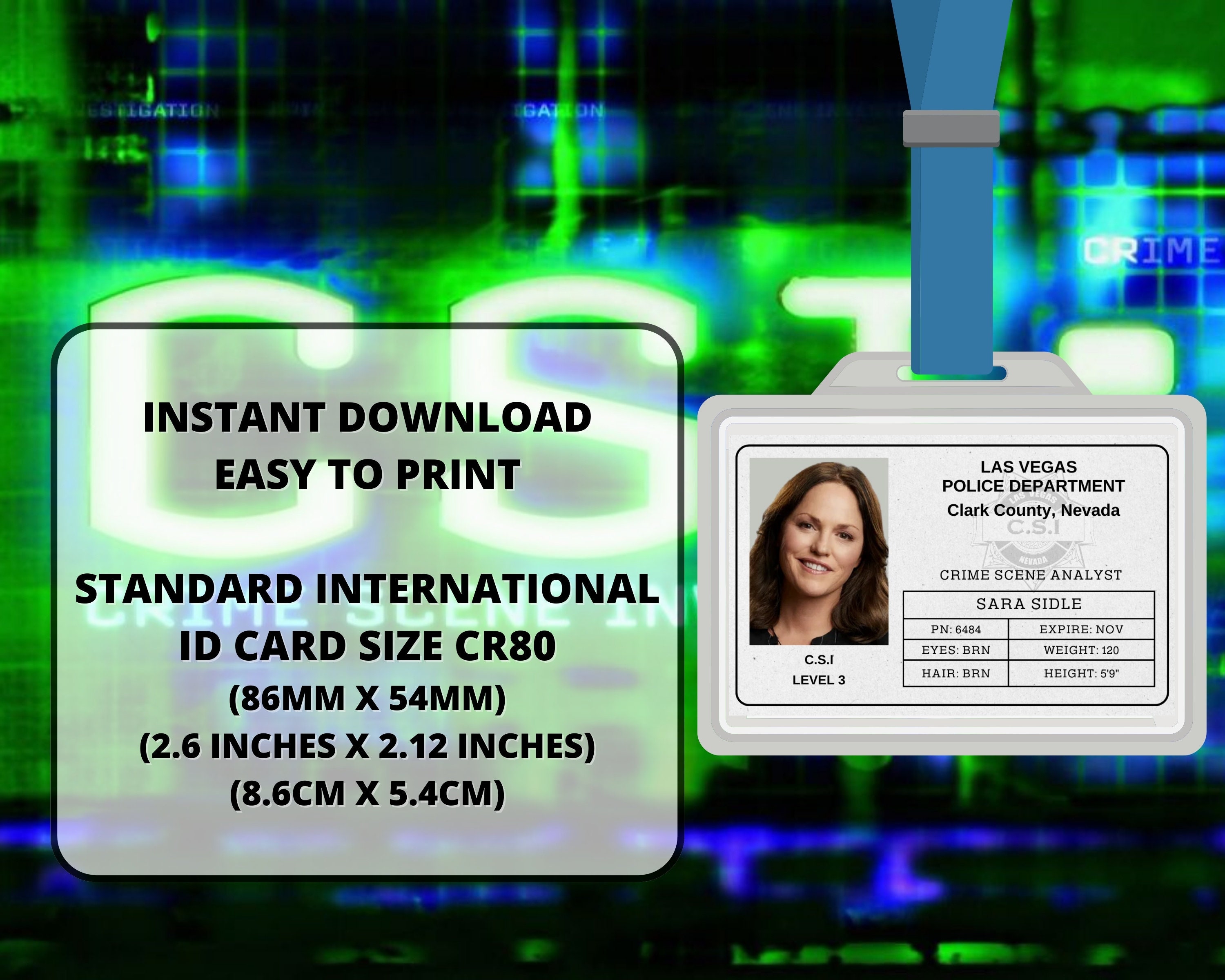 PRINTABLE Sara Slide CSI Las Vegas Id Badge Cosplay - Etsy