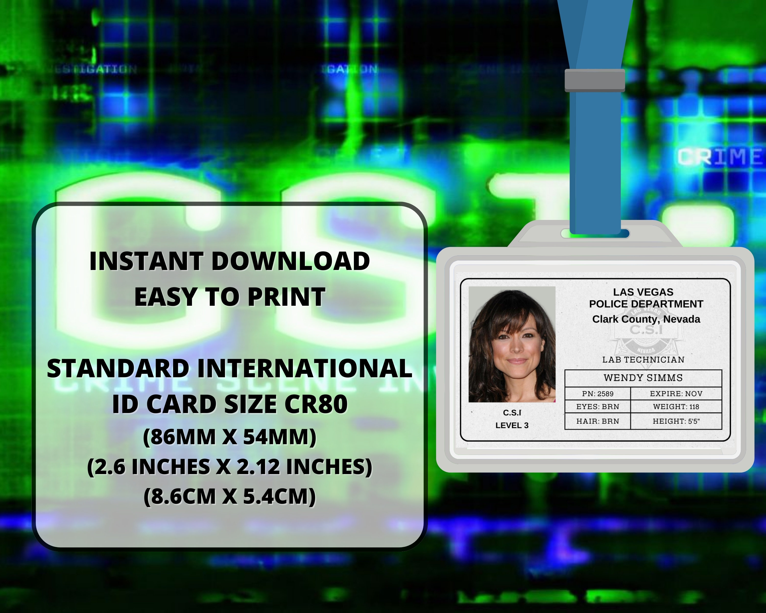 PRINTABLE Wendy Simms CSI Las Vegas Id Badge Cosplay - Etsy