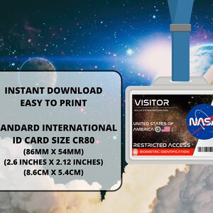 PRINTABLE Nasa Visitor ID Card Badge Cosplay Costume Name Tag Prop ...