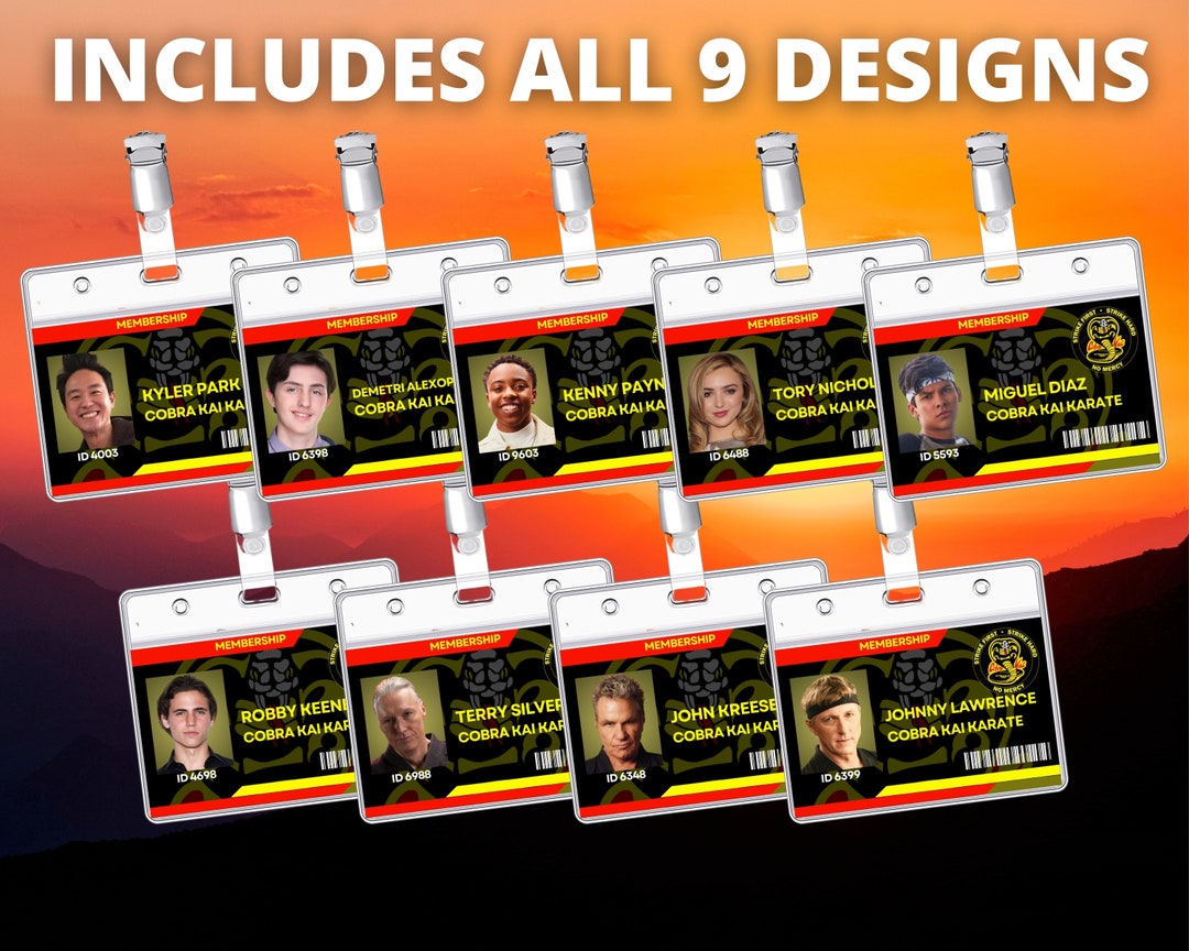 PRINTABLE Cobra Kai Set, 9 Id Cards, Membership Id, Cosplay, Id Badge ...