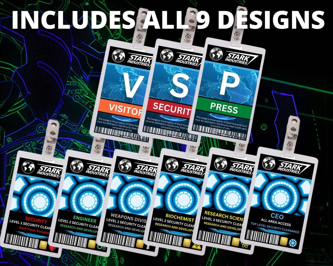 Full Set of PRINTABLE Stark Industries Id Cards Id Badge - Etsy