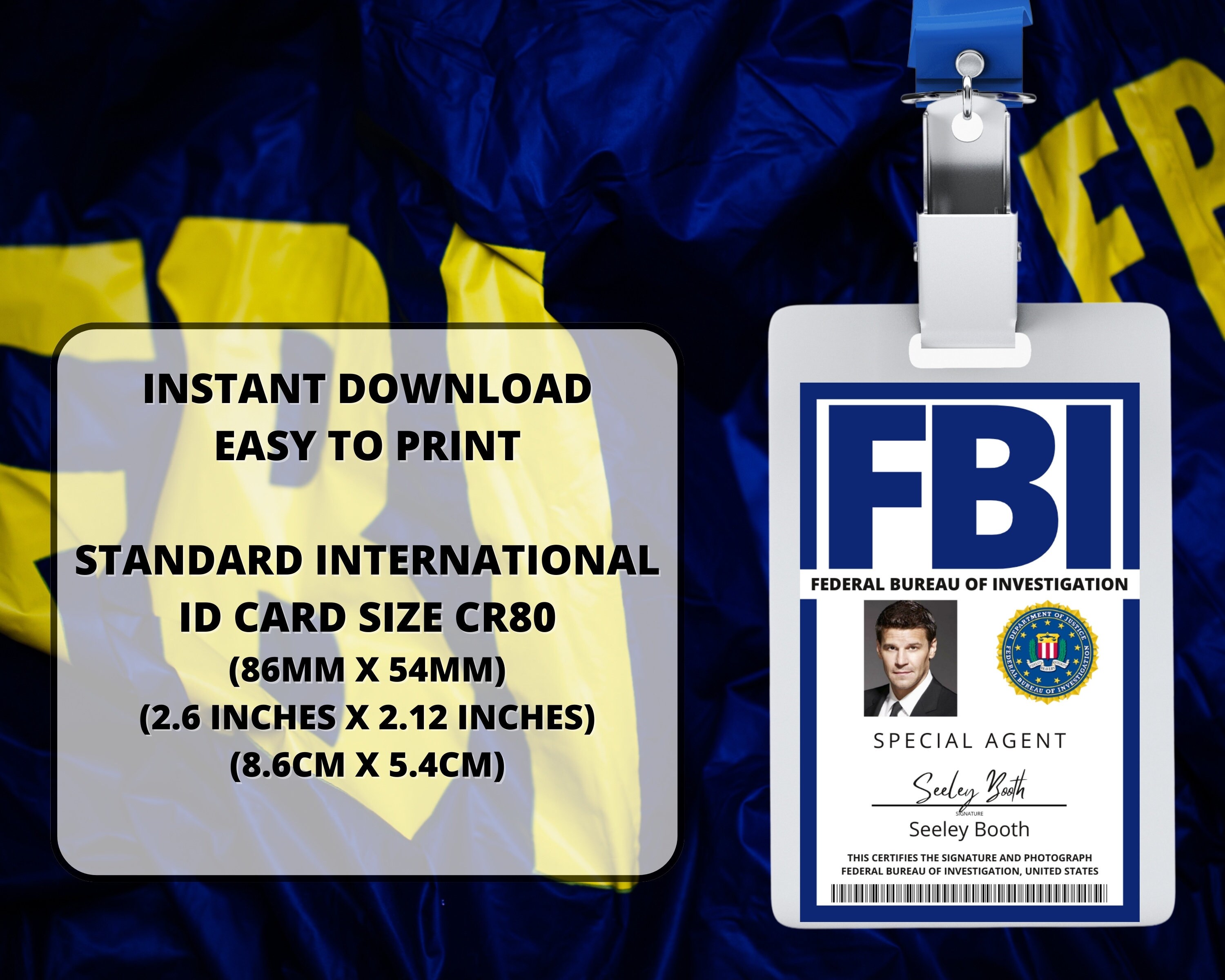 PRINTABLE Seeley Booth Id Badge Bones FBI Cosplay - Etsy