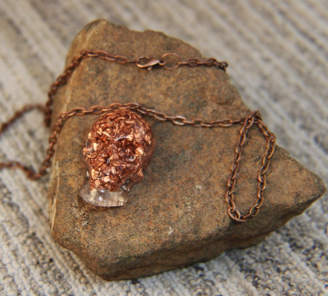 Crystal Copper Cast Skull, Necklace, Heavy Duty Copper Chain - Etsy