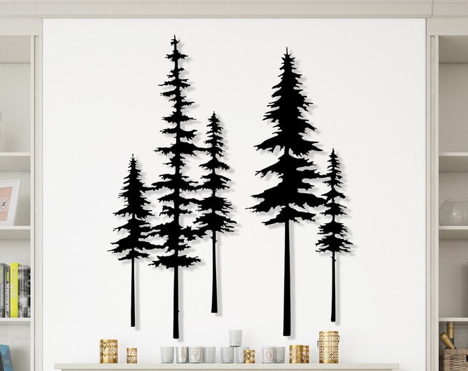 Pine Tree Forest Wall Art, Evergreen Trees Metal Wall Decor, Nature and ...