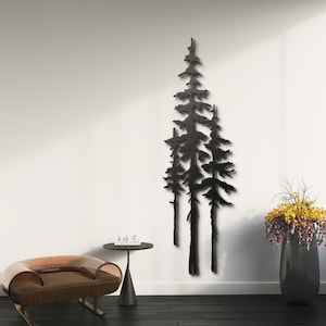 Wispy Pine Trees Metal Wall Art, Cedar Tree Metal Sign, Three Trees ...