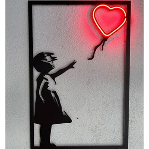 Exclusive Banksy Neon LED Wall Art , Metal 'lovesick Girl' Graffiti ...