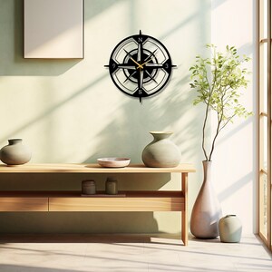 Compass Large Wall Clock, Metal Wall Clock, Unique Circle Wall Clock ...