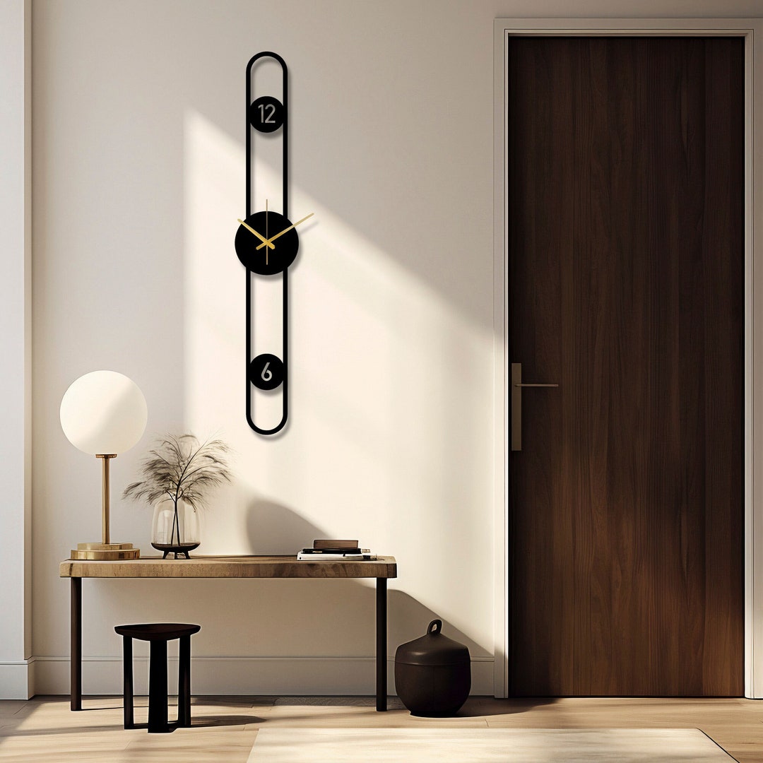 Minimalist Large Wall Clock, Geometric Long Metal Wall Clock, Unique ...