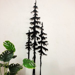 Wispy Pine Trees Metal Wall Art, Cedar Tree Metal Sign, Three Trees ...