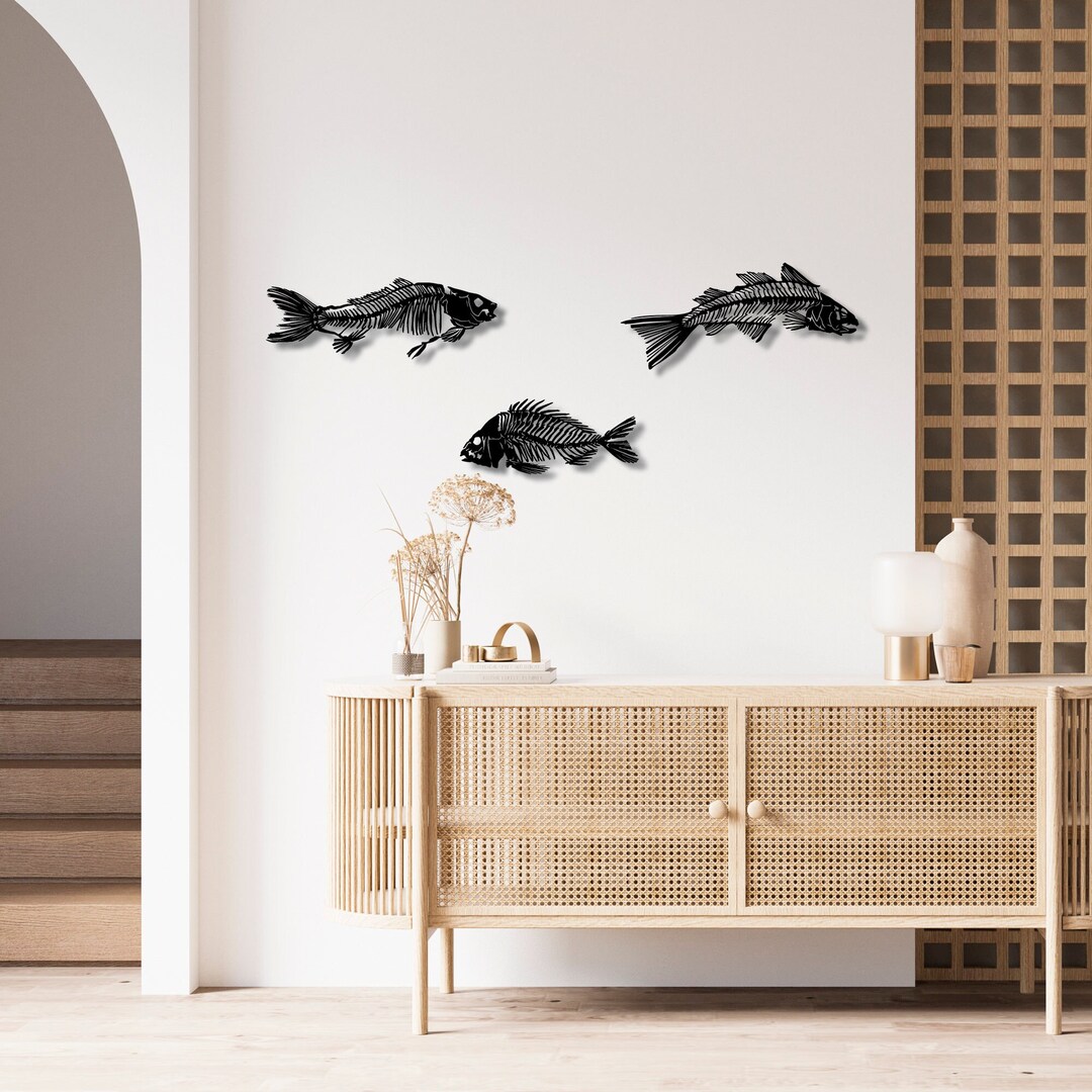 Fish Bones Metal Wall Decor, Animal Skull Metal Wall Art, Decorative ...