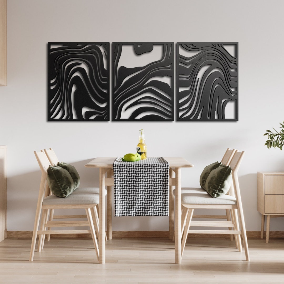 Zebra Pattern Metal Wall Art , 3 Piece Living Room Set , Set of 3 Panel ...