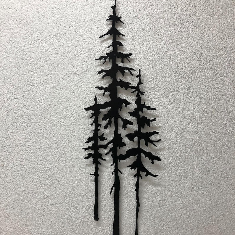 Wispy Pine Trees Metal Wall Art, Cedar Tree Metal Sign, Three Trees ...