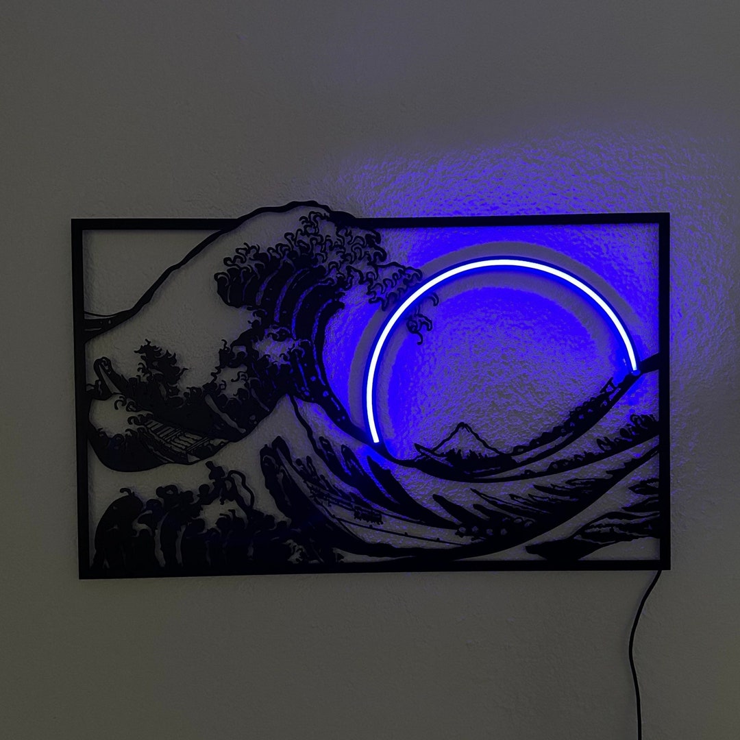 Japanese Wall Art Decor, Metal Neon Light, the Great Wave off Kanagawa ...
