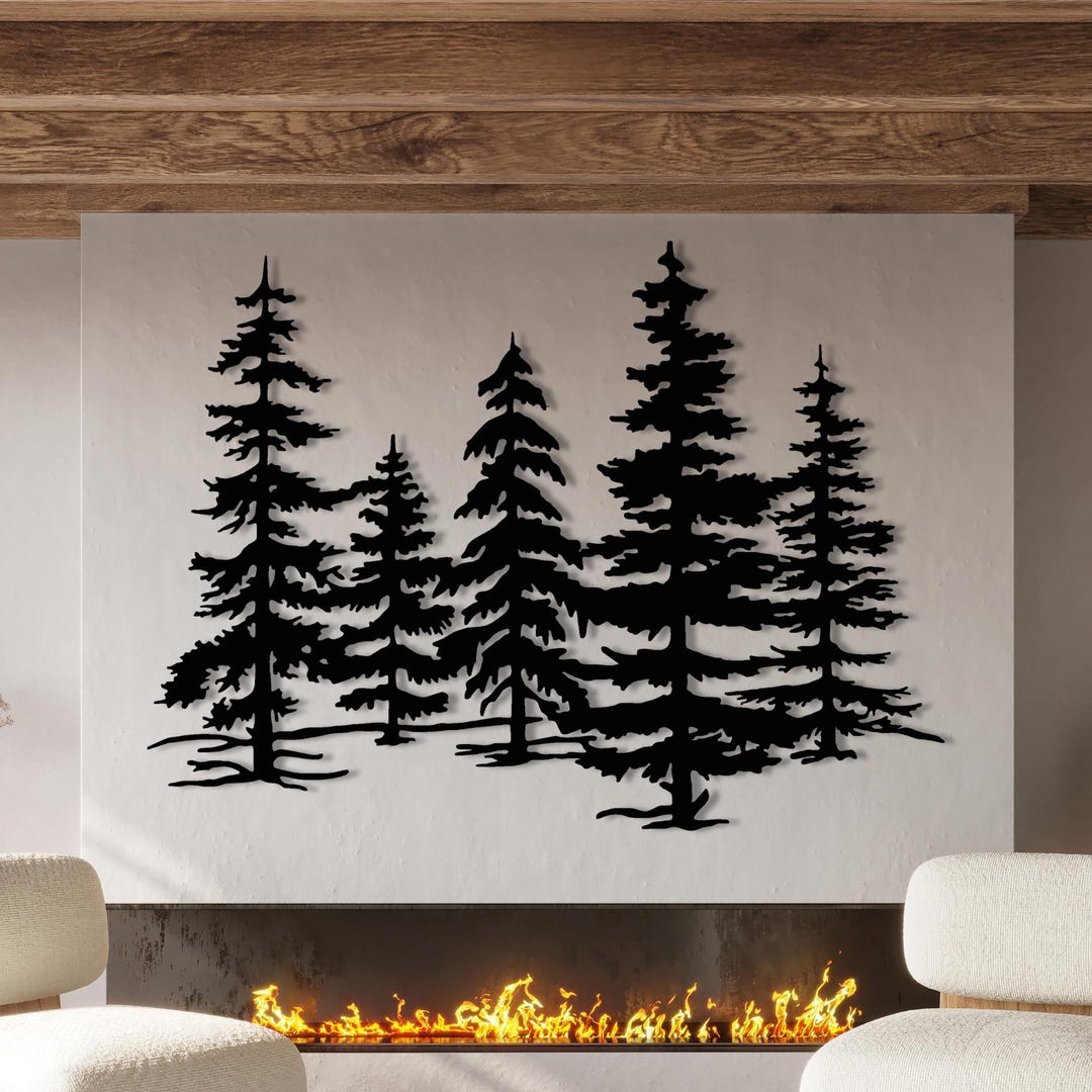 A Family of Pine Trees Metal Wall Art, Extra large Tree Decor, Outdoor ...
