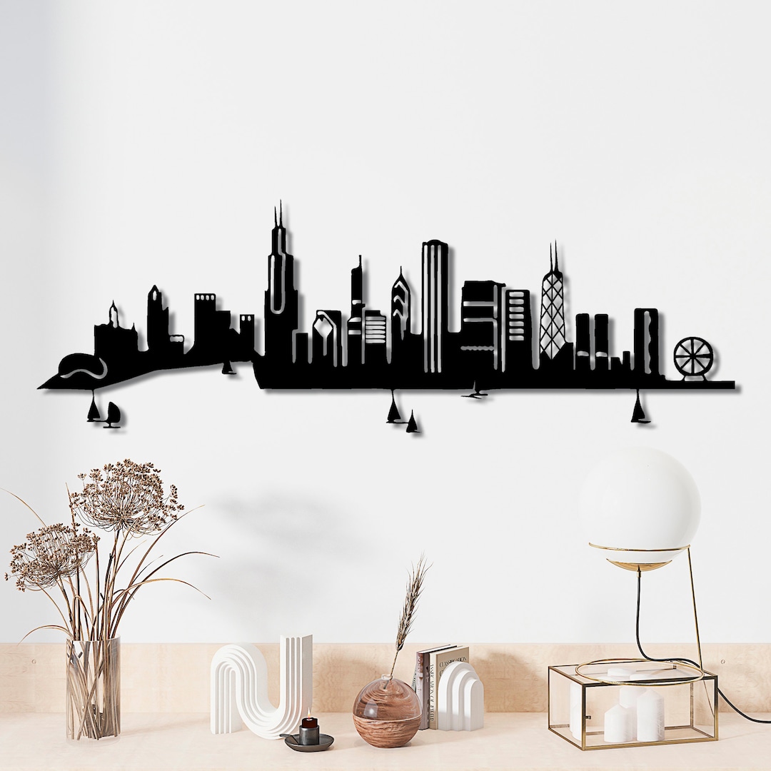 Chicago Illinois Skyline Wall Art Framed, Chicago City Landscape Metal ...