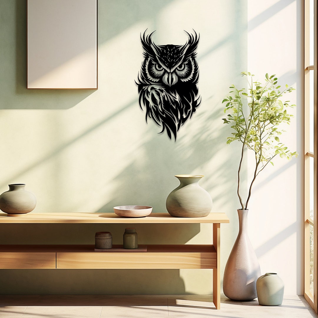 Black Owl Metal Wall Art, Modern Metal Owl Decor, Unique Owl Wall ...