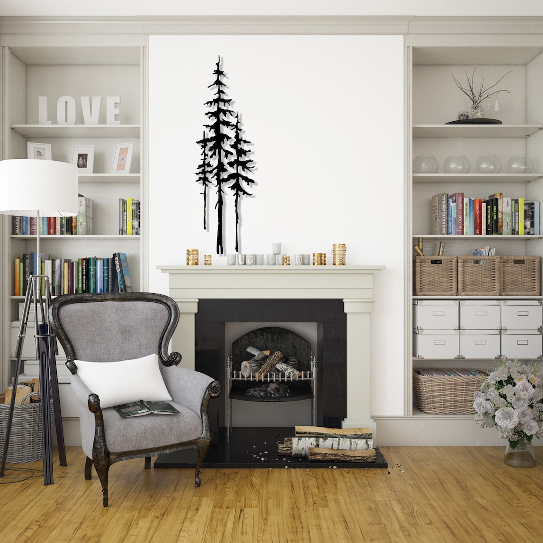 Wispy Pine Trees Metal Wall Art, Cedar Tree Metal Sign, Three Trees ...