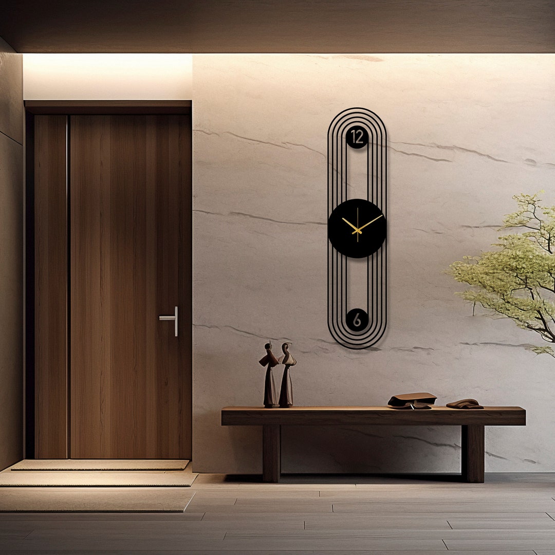 Modern Long Vertical Metal Wall Clock, Minimalist Geometric Wall Clock ...