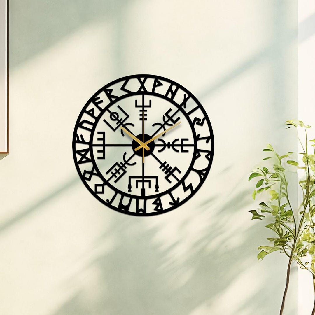 VEGVISIR RUNE, Metal Icelandic Wall Clock, Viking Metal Wall Clock ...