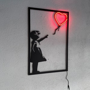 Exclusive Banksy Neon LED Wall Art , Metal 'lovesick Girl' Graffiti ...