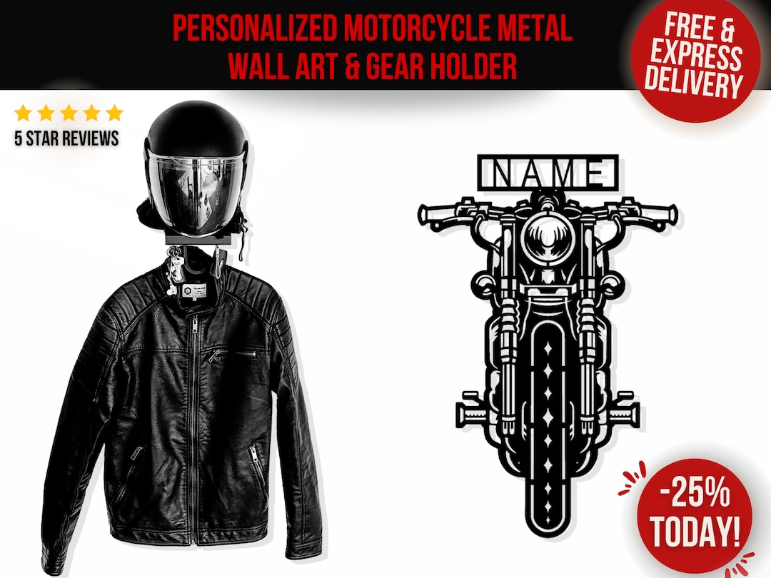 Personalized Motorcycle Metal Name Sign and Helmet Holder, Bike Helmet ...
