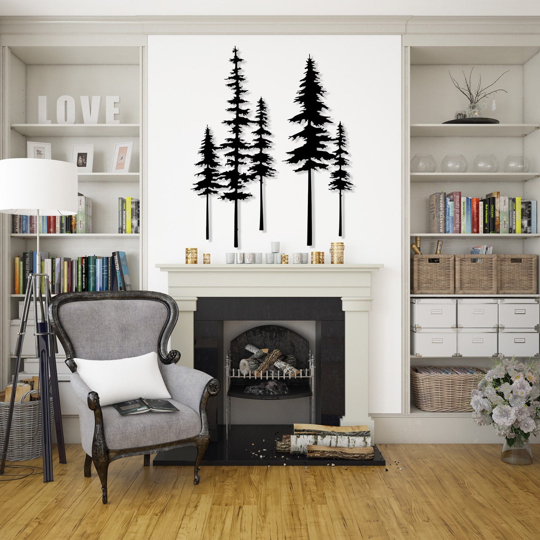 Pine Tree Forest Wall Art, Evergreen Trees Metal Wall Decor, Nature and ...