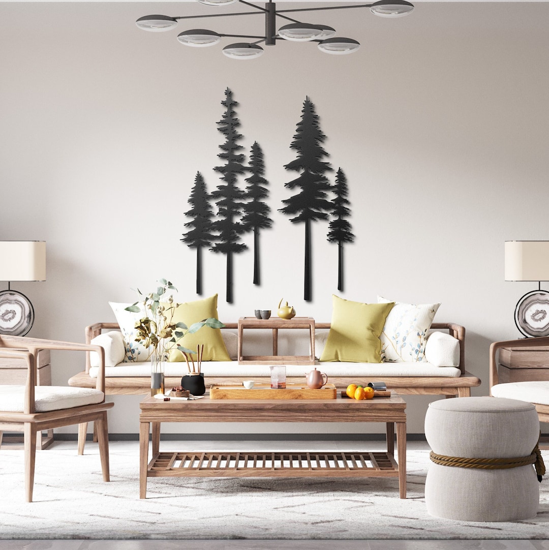 Pine Tree Forest Wall Art, Evergreen Trees Metal Wall Decor, Nature and ...